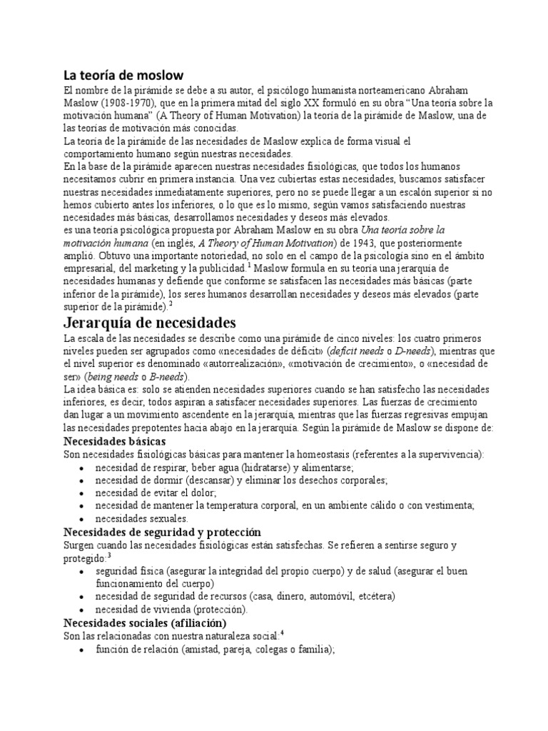 La Teoría de Moslow | PDF | Sicología | Conceptos psicologicos