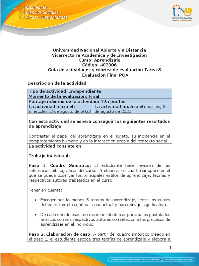 Guia Tarea 5 - Evaluación Final POA | PDF