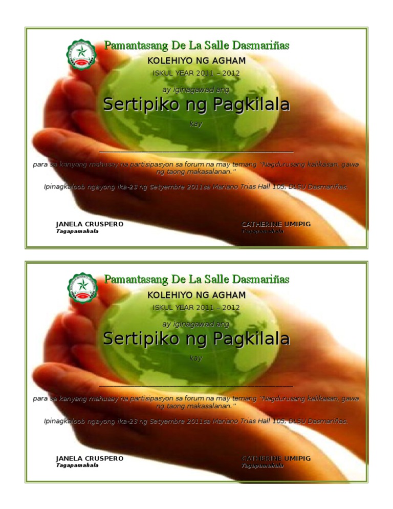 Certificate Pagkilala | PDF