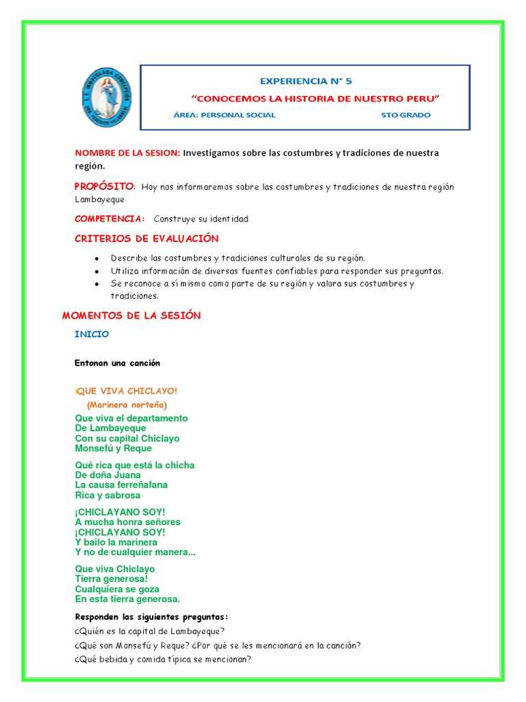 Sesion de Personal Social | Descargar gratis PDF | Perú | Tradiciones Sesion de Personal Social | Descargar gratis PDF | Perú | Tradiciones