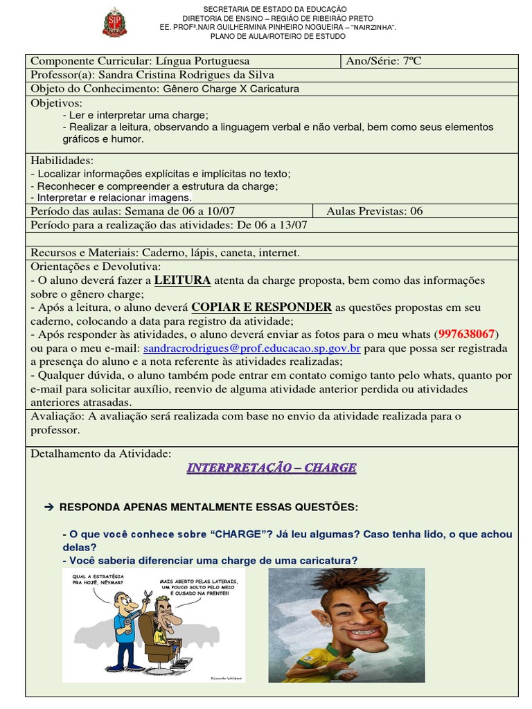 Novo Modelo Roteiro de Estudos - 7C | PDF | Caricatura