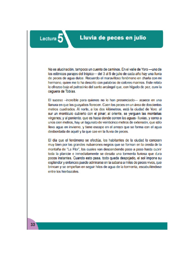 Lectura Lluvia de Peces en Julio | PDF