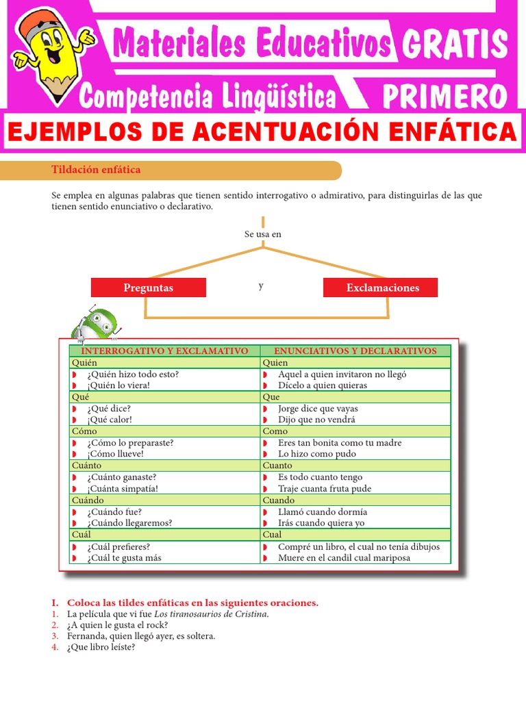Ejemplos de Acentuación Enfática para Primer Grado de Secundaria | PDF | Idiomas | Estudios de ...
