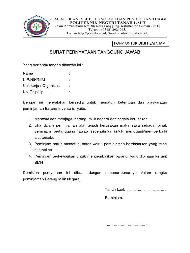 Surat Pernyataan Tanggung Jawab | PDF