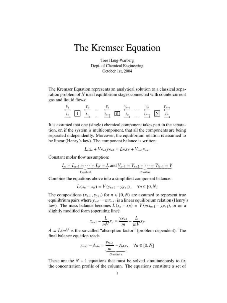 Kremser Equation | PDF | Equations | Matrix (Mathematics)