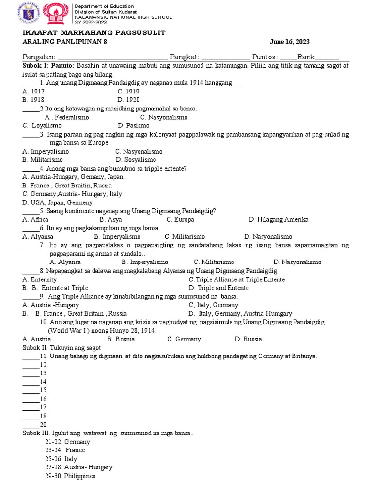3rd Quarter Exam AP8 | PDF