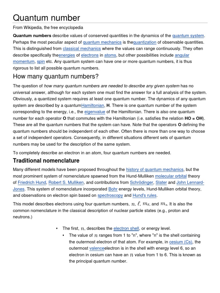 Quantum Number: How Many Quantum Numbers? | PDF | Atomic Orbital | Spin ...