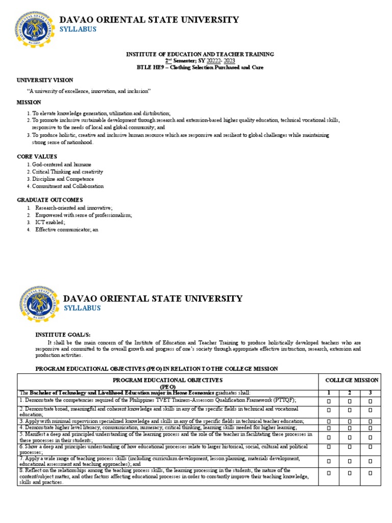BTLE HE9 Clothing Selection Purchased and Care Syllabus Revised | PDF ...
