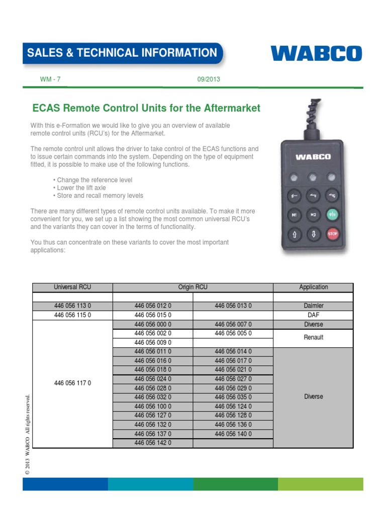 WM - 7 ECAS Remote Control Units | PDF | Motor Vehicle | Vehicle Technology