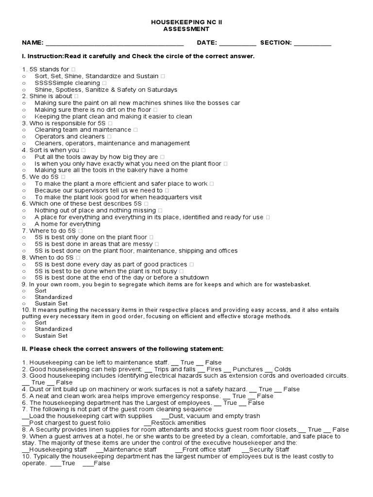 Housekeeping NC II Assessment Guide | PDF | Art