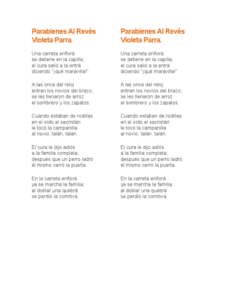 Poema "Parabienes Al Revés" de Violeta Parra | PDF | Poesía