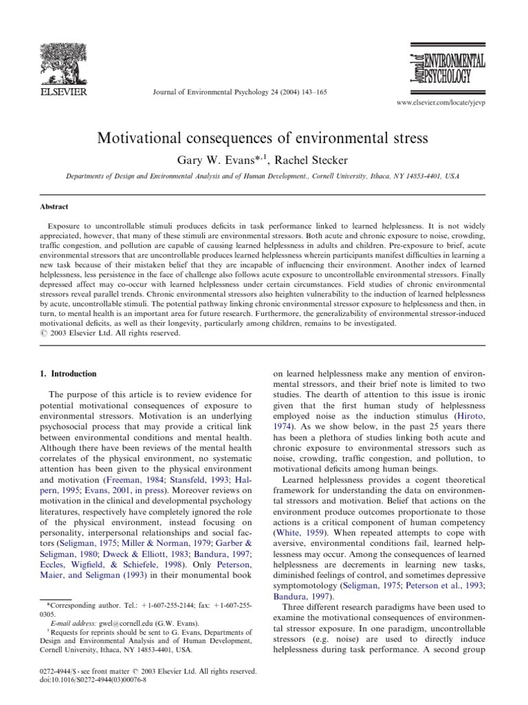 Evans & Stecker (2004) Motivational Consequences of Environmental ...