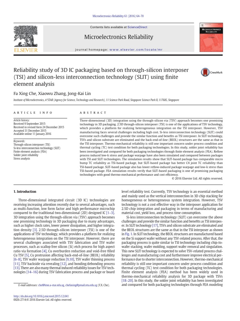 Reliability Study of 3D IC Packaging Based On Through-Silicon ...