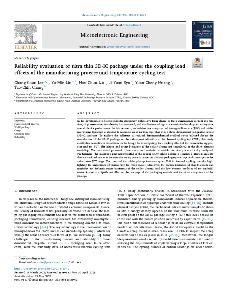Reliability Evaluation of Ultra Thin 3D-IC Package Under The Coupling ...