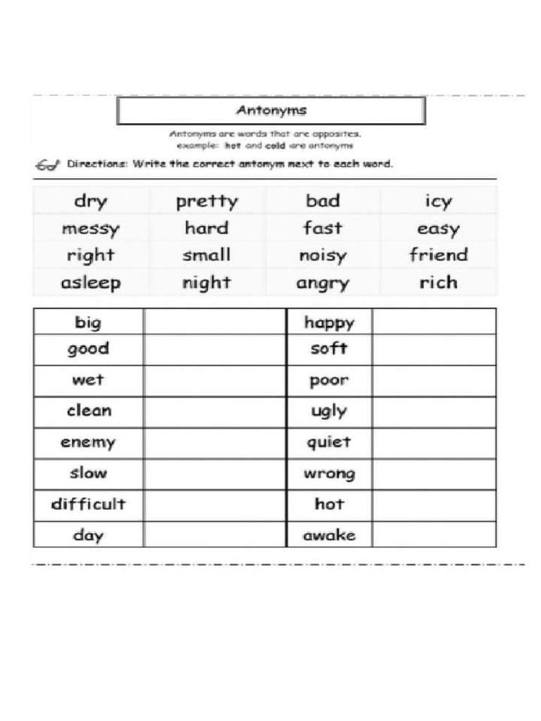 English Antonyms For Grade 3 | PDF
