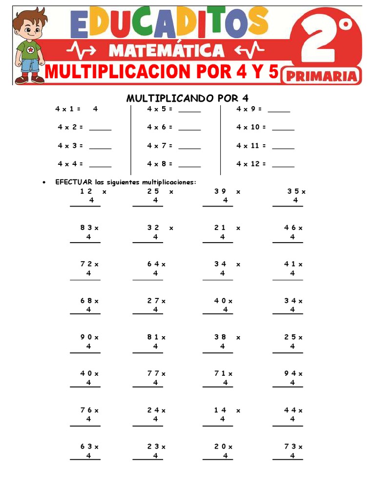 Multiplicacion Por 4 y 5 para Segundo Grado de Primaria | PDF