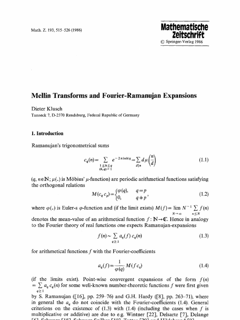 Mellin Transforms and Fourier-Ramanujan Expansions | PDF | Fourier Series | Lebesgue Integration