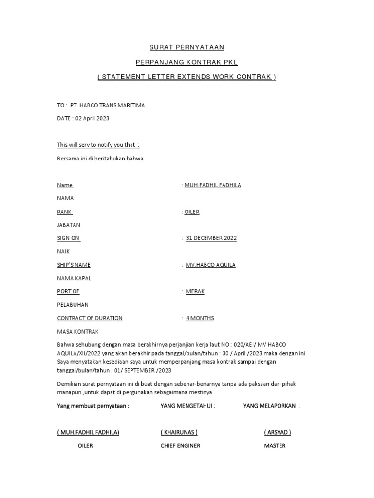 Surat Pernyataan Extend | PDF | Bisnis | Hukum