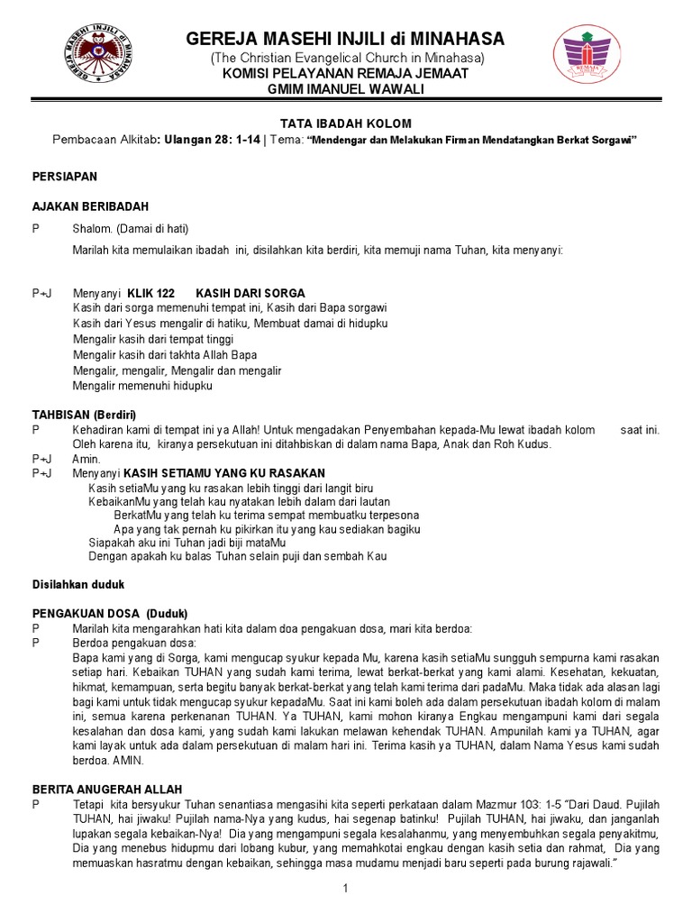 Tata Ibadah Kolom Remaja GMIM | PDF