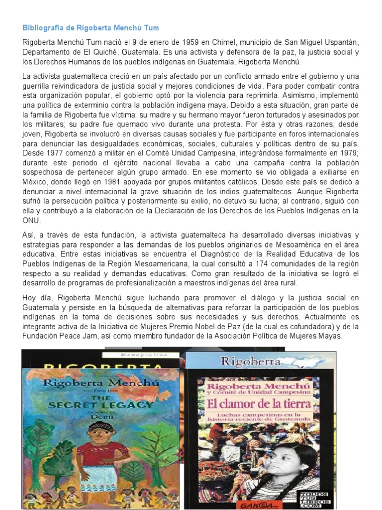 Bibliografia de Rigoberta Menchú Tum | PDF | Guatemala | Derechos humanos