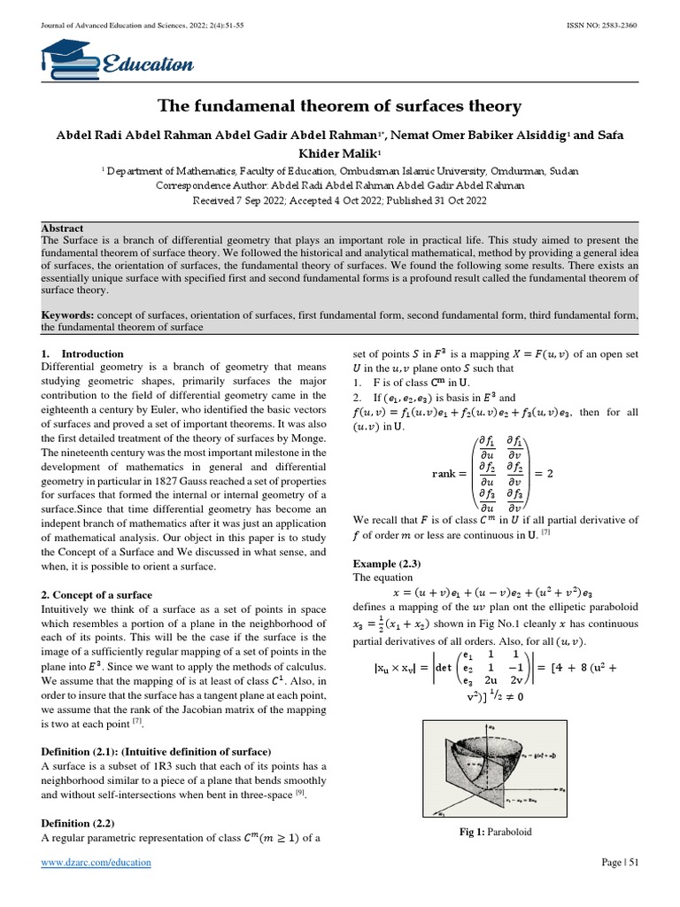 The Fundamenal Theorem of Surfaces Theory | PDF | Tensor | Equations