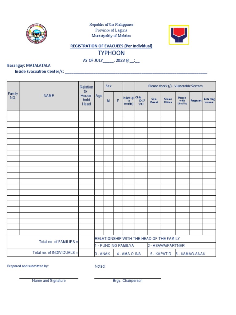Form On Typhoon Evacuees | PDF
