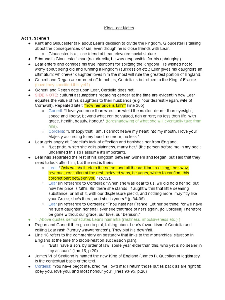 King Lear Notes (OG Slay Notes) | PDF
