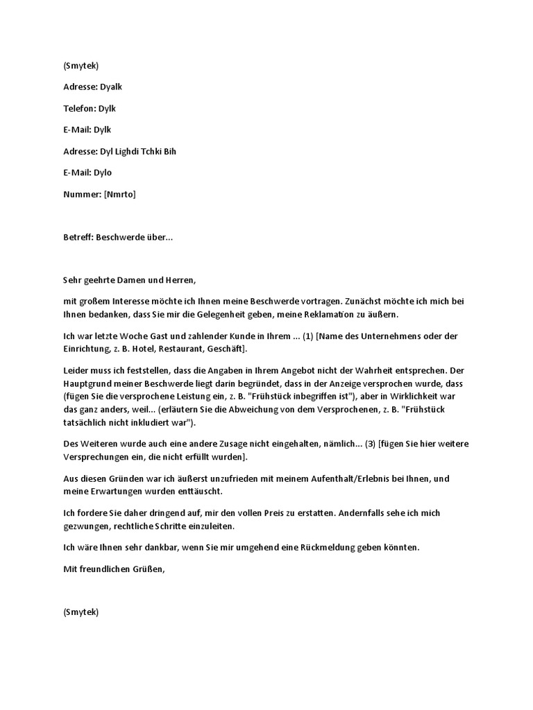 Schreiben Beschwerde | PDF
