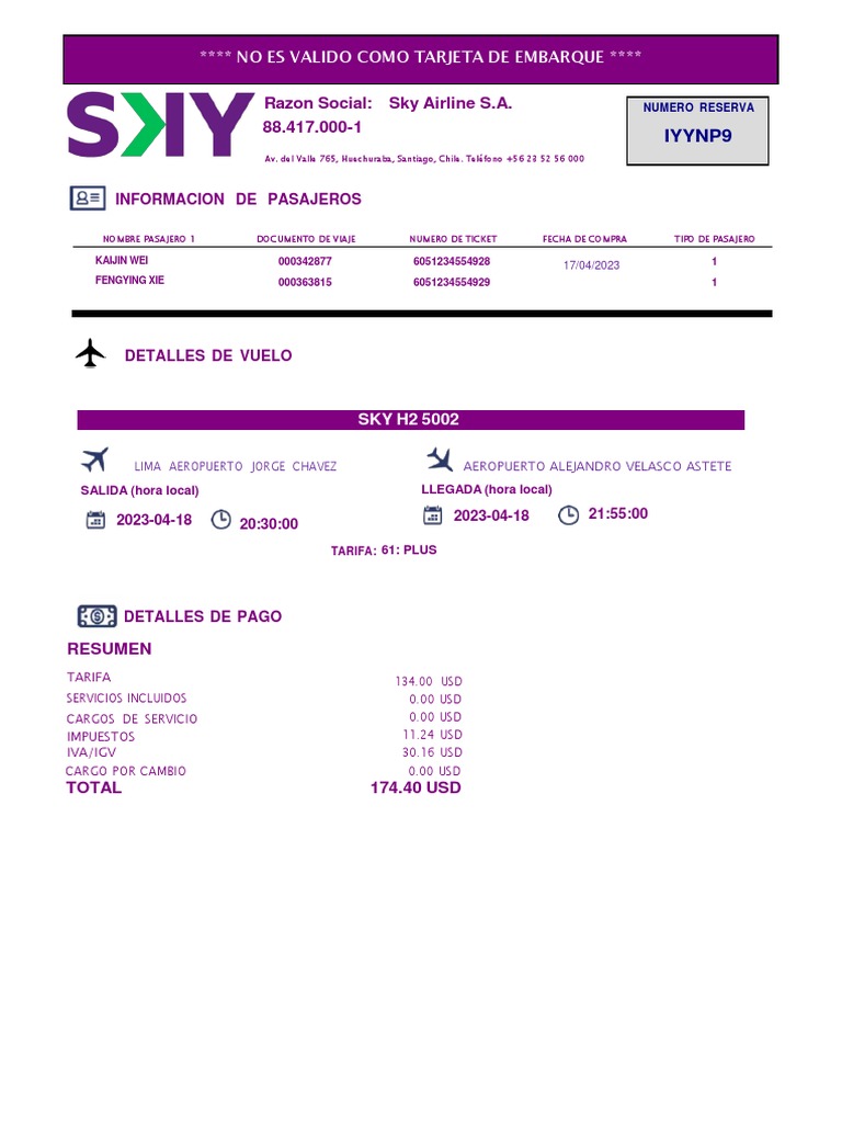 Pasaje Aereo Sky 2 | PDF