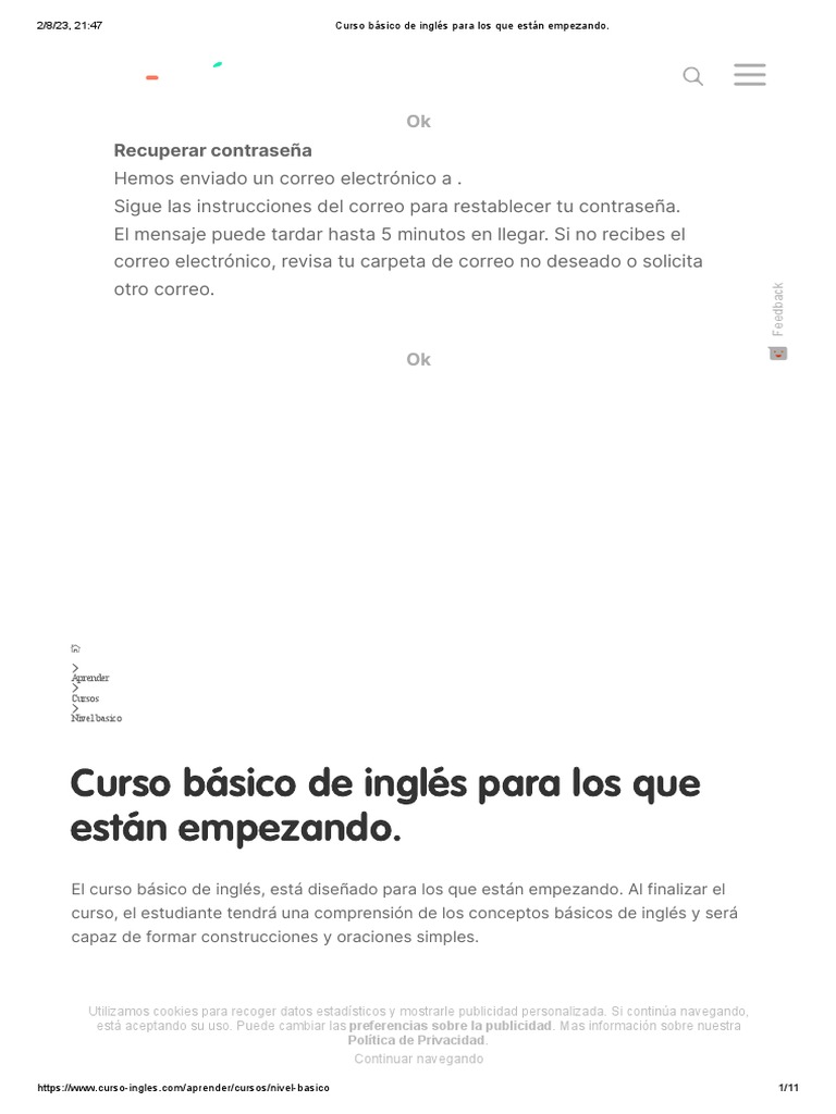 Curso Básico De Inglés Para Los Que Están Empezando Pdf Cookie Http