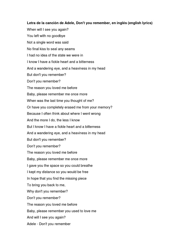 Letra de La Cancion de Adele en Ingles y Español | PDF