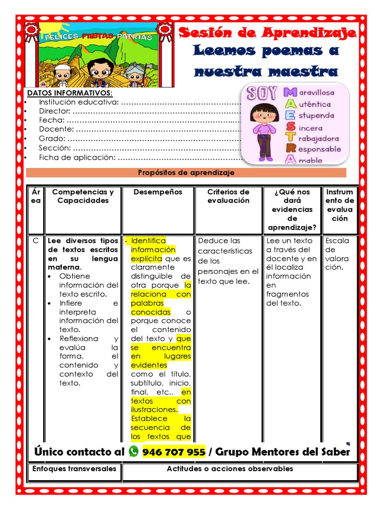 1° Sesión Día 3 Com Leemos Poemas A Nuestra Maestra Unidad 5 Semana 2 ...