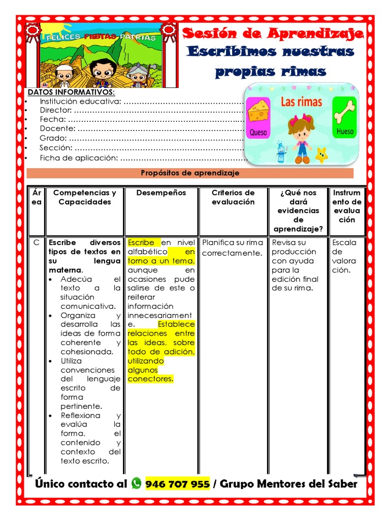 1° Sesión Día 1 Com Escribimos Nuestras Propias Rimas Unidad 5 Semana 2 ...