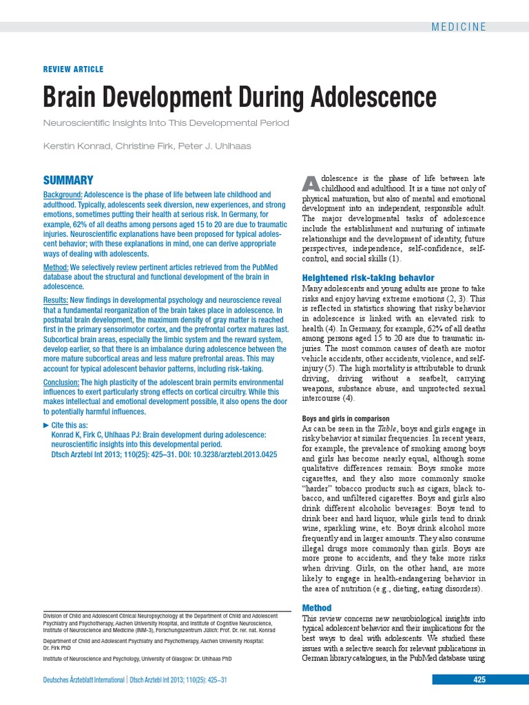 Kerstin, K. Firk, Ch. y Uhlhass, P. (2013) Brain Development During Adolescence | PDF ...
