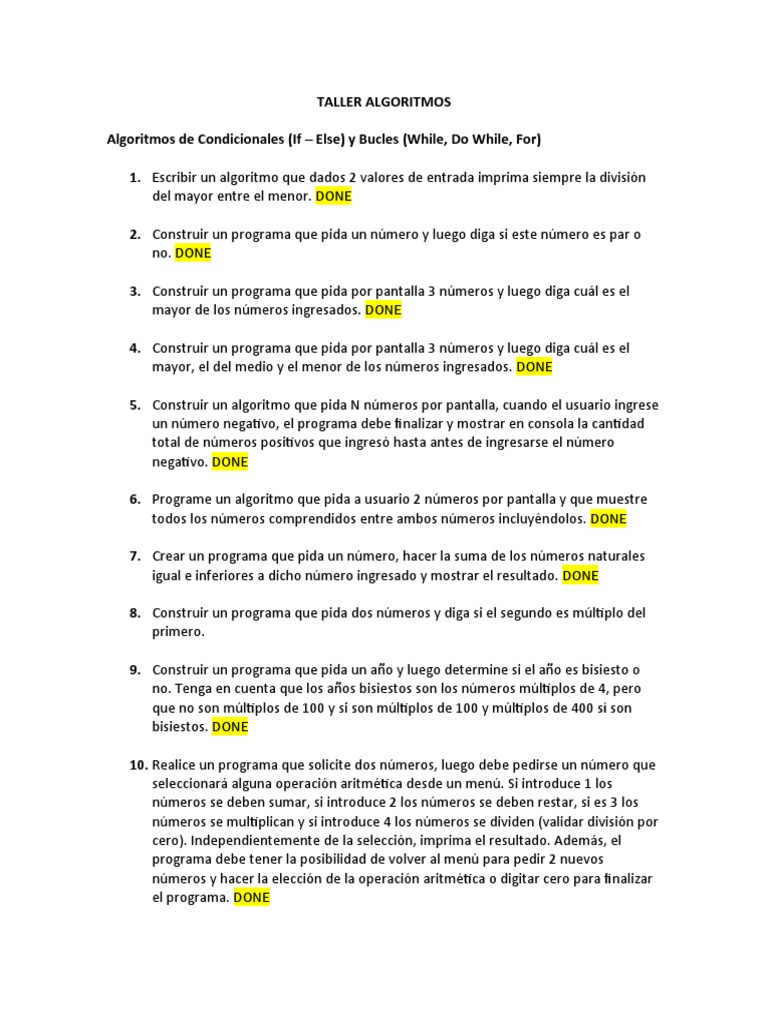 Taller Algoritmos | PDF