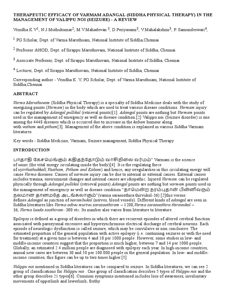 View of Therapeutic Efficacy of Varmam | Download Free PDF | Human ...