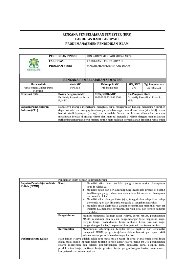 RPS MSDM Prodi Mpi | PDF