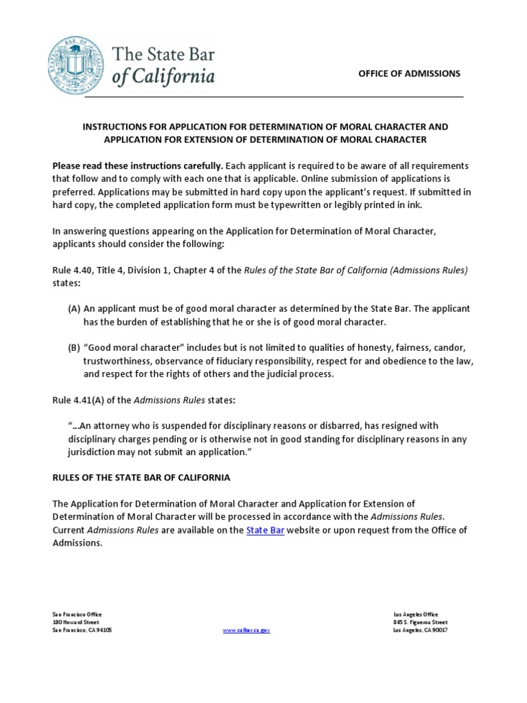 Moral Character Determination Application Instructions | PDF