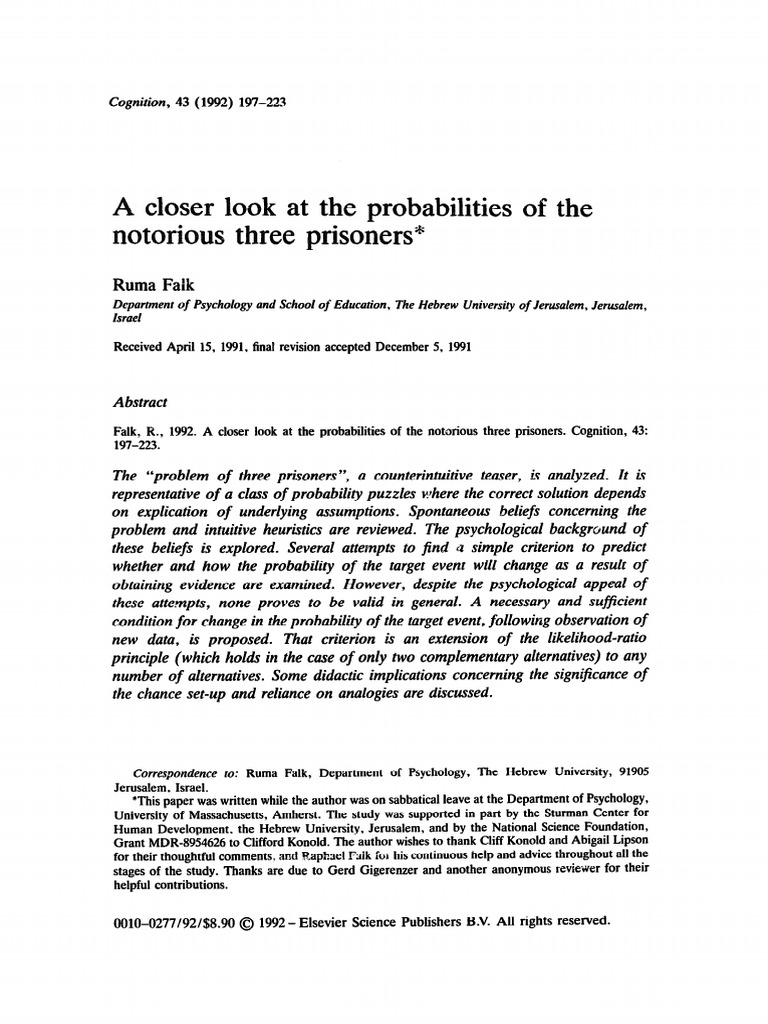 A Closer Look at The Probabilities of The Three Prisoner Problem | PDF ...