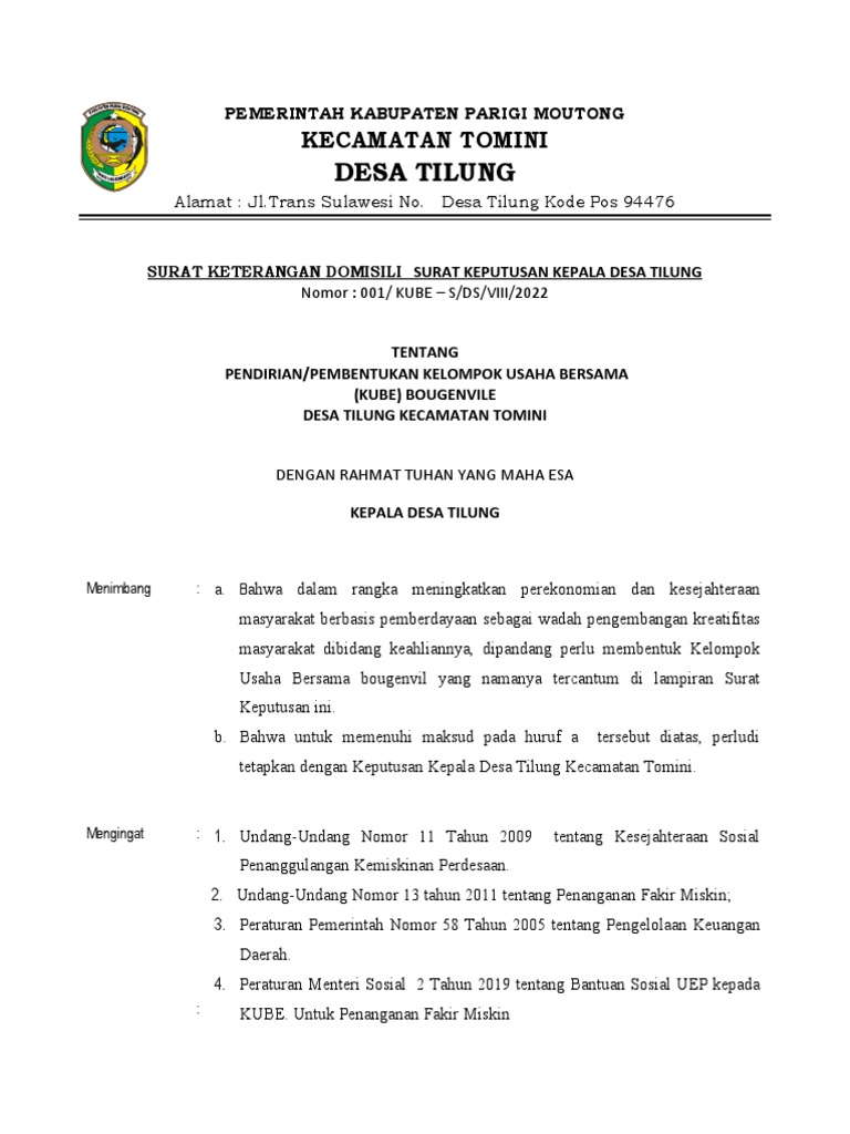 SK Pendirian KUBE | PDF