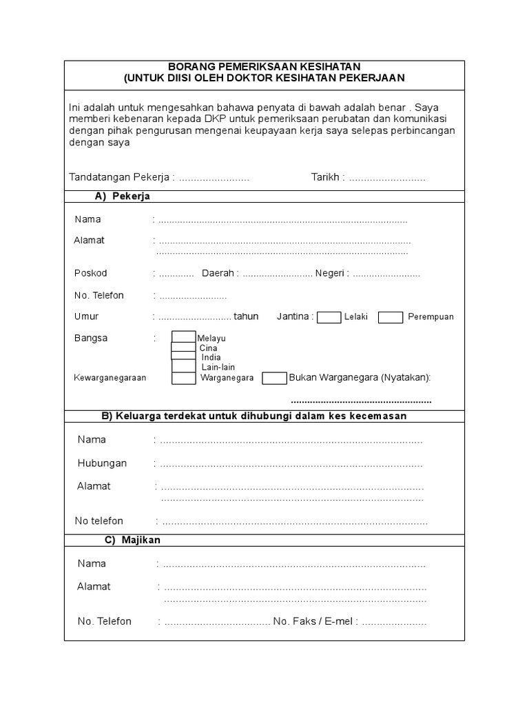Borang Pemeriksaan Kesihatan | PDF