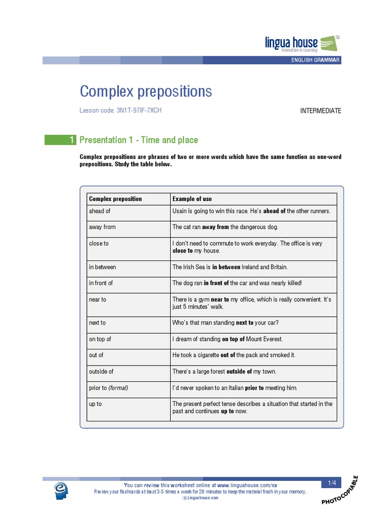 Complex-Prepositions Group Activity | PDF | English Grammar | Preposition And Postposition