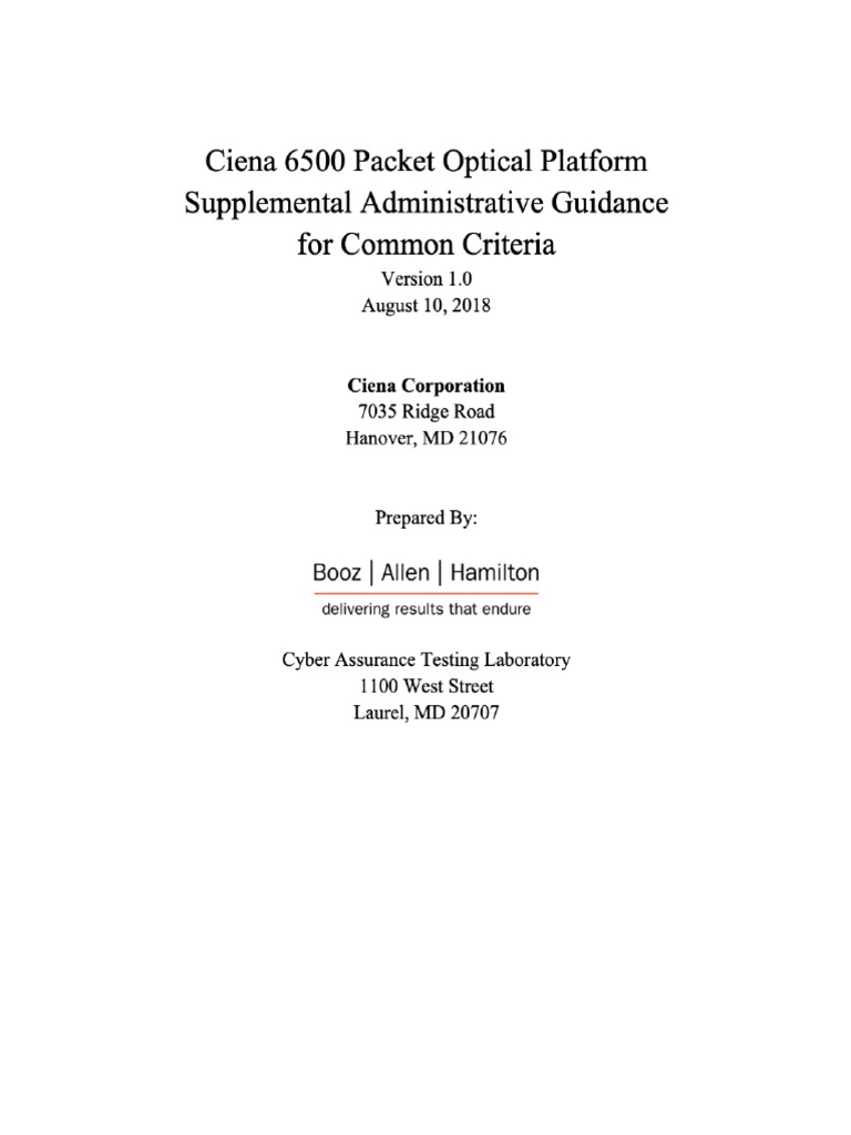 Ciena 6500 Packet Optical Platform Supplemental Administrative Guidance For Common Criteria ...