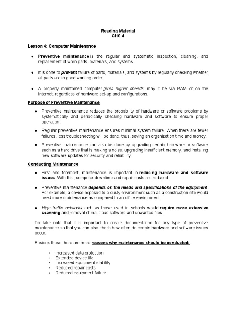 Lesson 4 (Computer Maintenance) | PDF | Computer Hardware | Malware