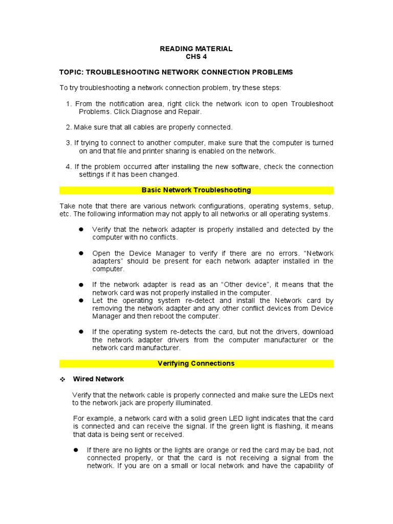 Lesson 6 (Troubleshooting Network Connection Problems) | PDF | Business ...