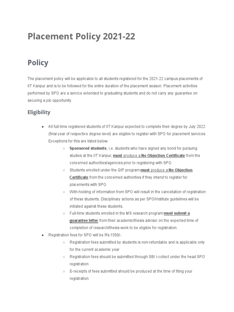Placement Policy | PDF | Recruitment