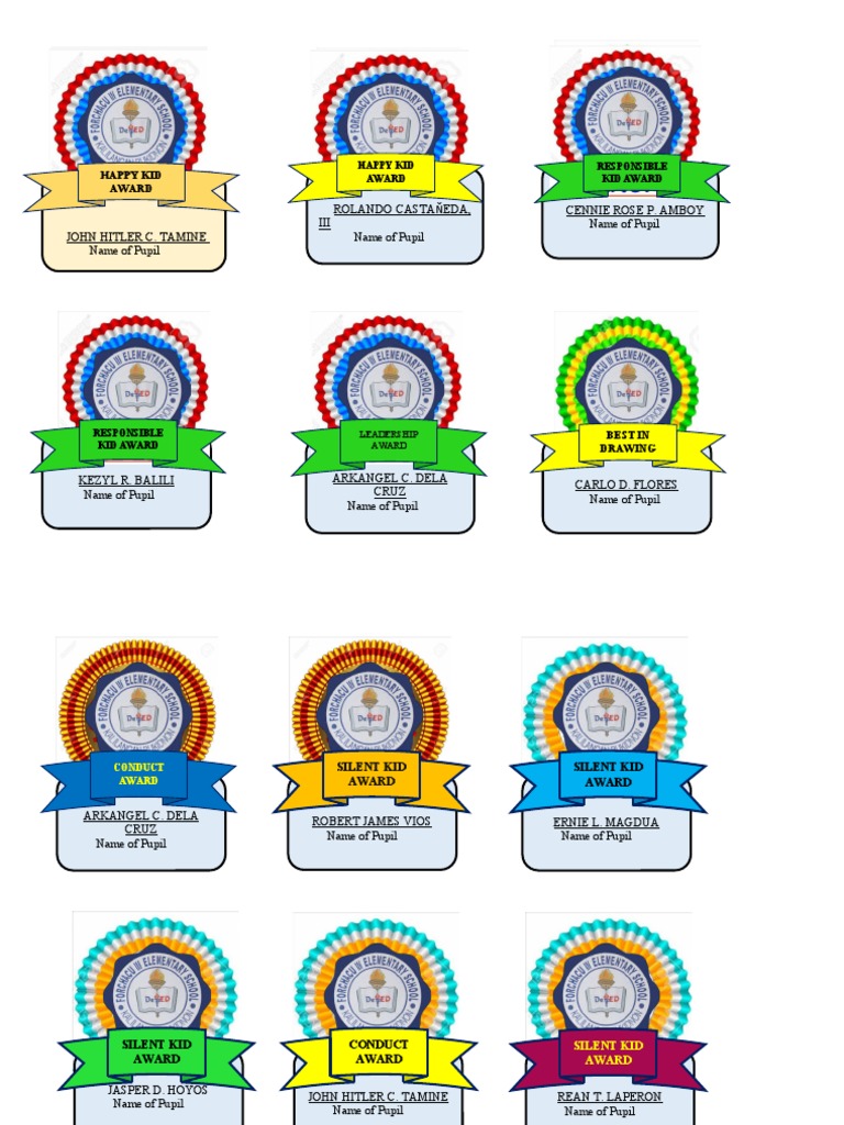 Editable Kindergarten Award Ribbons | PDF