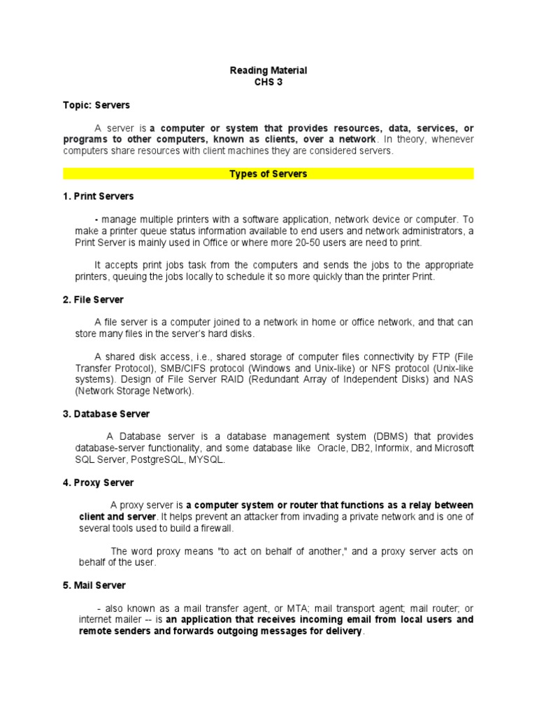 Lesson 3 (Types of Servers) | PDF | Business | Computers