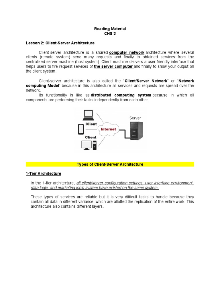 Lesson 2 (Client-Server Architecture) | PDF | Client–Server Model | Server (Computing)