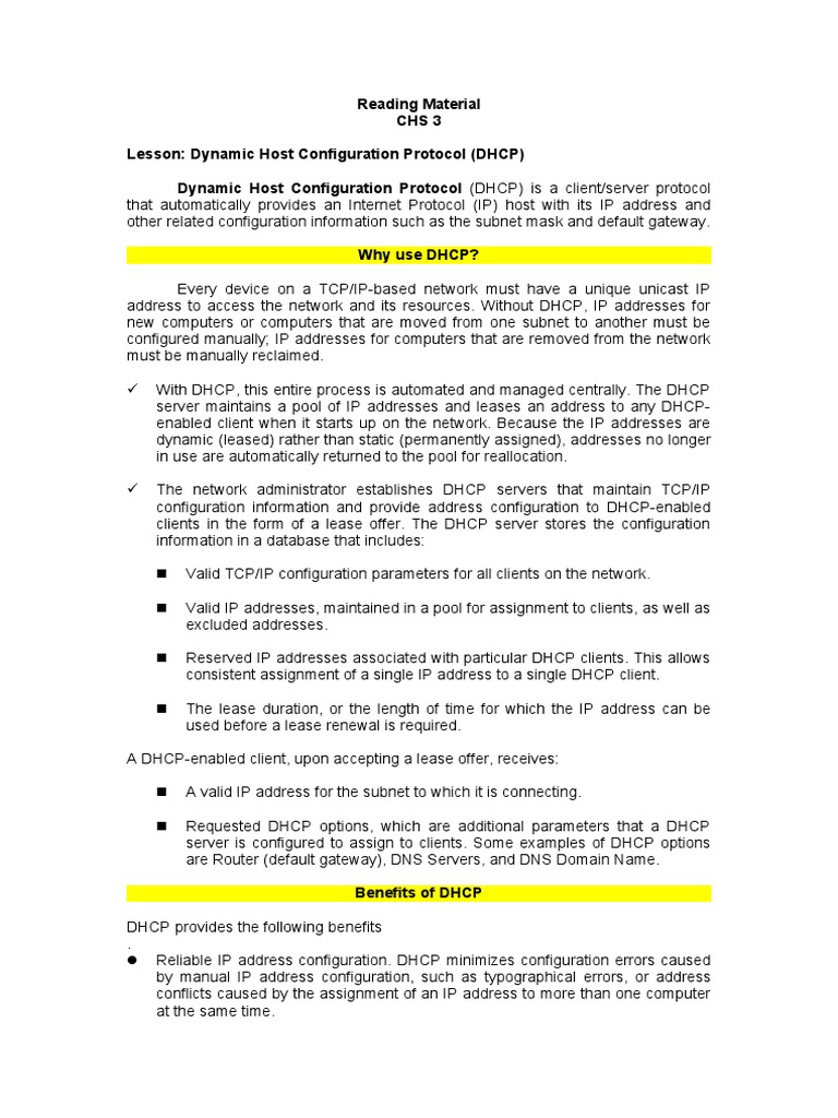 Lesson 7 (DHCP) | Download Free PDF | Ip Address | Networking Standards